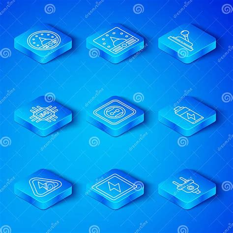 Set Line High Voltage Electrical Outlet Lightning Bolt Battery Panel Processor With