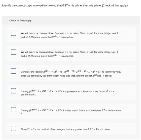 Solved Identify The Correct Steps Involved In Showing That Chegg