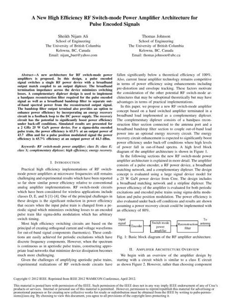 A New High Efficiency Rf Switch Mode Power Amplifier Architecture