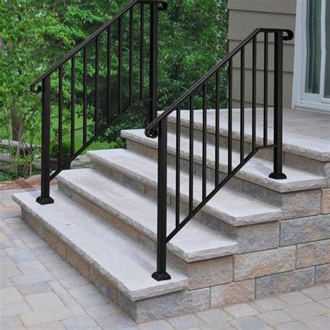 Stair Railing Wood Matte Black Outdoor Step Handrails Wrought Iron