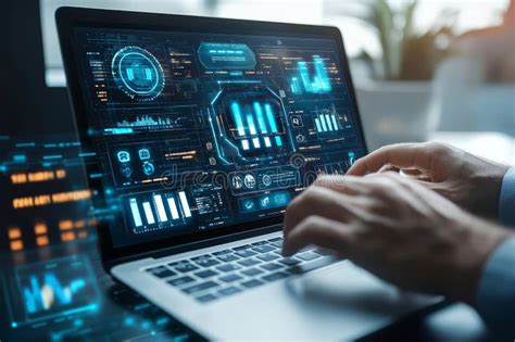 Data Analysis On Laptop Screen With Graphs And Digital Interface Stock Illustration