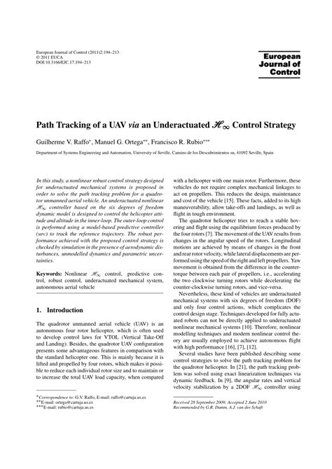 Pdf Path Tracking Of A Uav Via An Underactuated Control Strategy