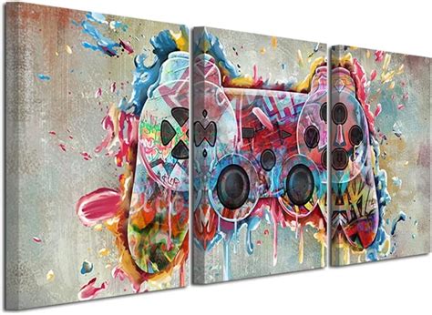 Video Game Wall Art Gamepad Street Graffiti Painting Gamer Wall Decor