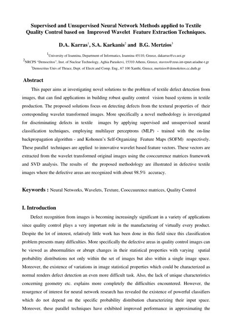 (PDF) Supervised and Unsupervised Neural Network Methods applied to Textile Quality Control ...