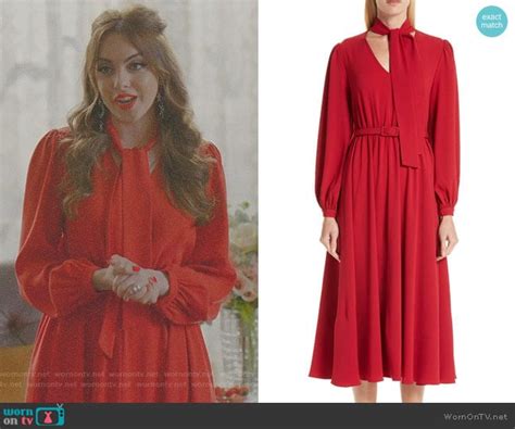Wornontv Fallons Red Tie Neck Midi Dress On Dynasty Elizabeth