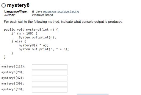 solved o mystery8 language type author java recursion