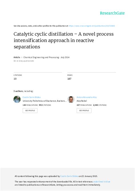 Pdf Catalytic Cyclic Distillation A Novel Process Intensification Approach In Reactive