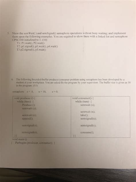 5 Show The Sem Wait And Sem Signal Semaphore