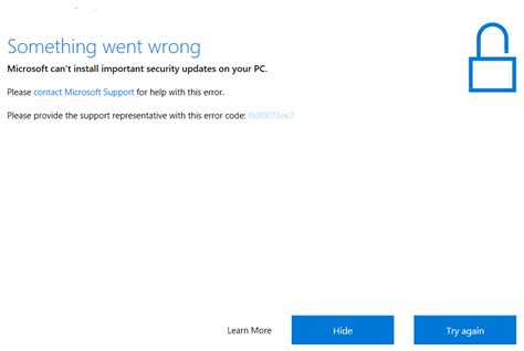 microsoft can t install important security updates on your pc error