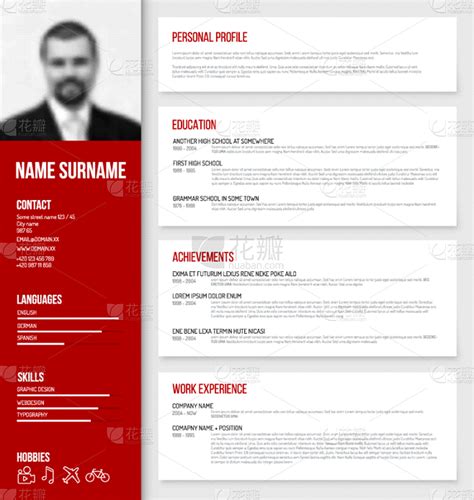 极简构图 简历 模板 状态描述 红色 纸 干净 技能 创造力 高雅