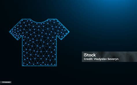 T 셔츠 낮은 폴리 아이콘 옷 와이어 프레임 메쉬 다각형 벡터 일러스트 는 어두운 파란색 배경에 포인트와 선으로 만든 T 셔츠에 대한 스톡 벡터 아트 및 기타 이미지