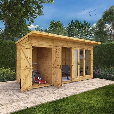 Waltons 14 X 6 Wooden Summerhouse With Side Shed Double Doors Tongue