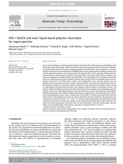 Pdf Peo Nascn And Ionic Liquid Based Polymer Electrolyte For Supercapacitor