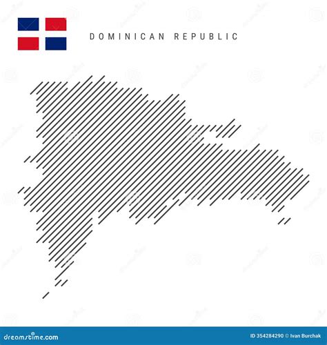 Dominican Republic Map From Pattern Of Black Slanted Parallel Lines Flat Vector Illustration