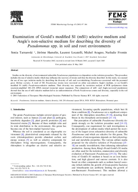 Pdf Examination Of Goulds Modified S1 Ms1 Selective Medium And