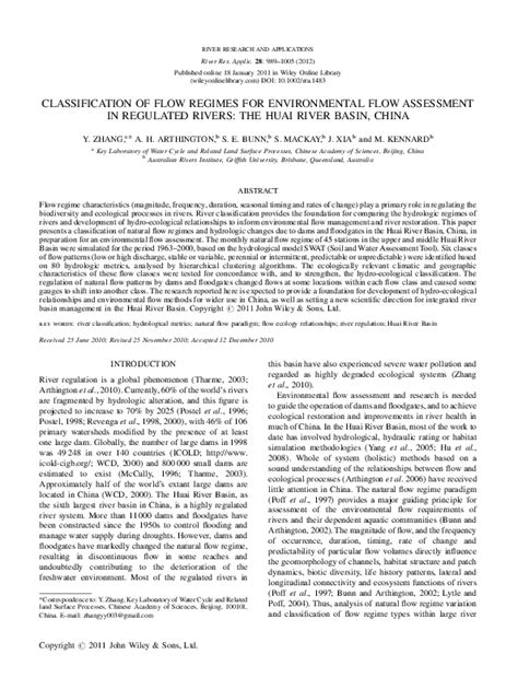 Pdf Classification Of Flow Regimes For Environmental Flow Assessment In Regulated Rivers The