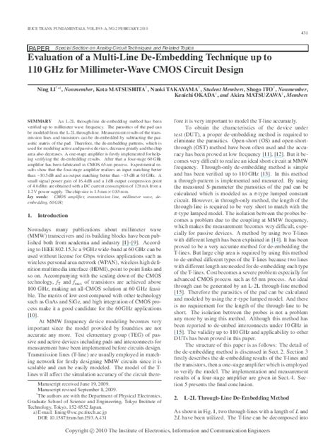 Pdf Evaluation Of A Multi Line De Embedding Technique Up To 110 Ghz For Millimeter Wave Cmos