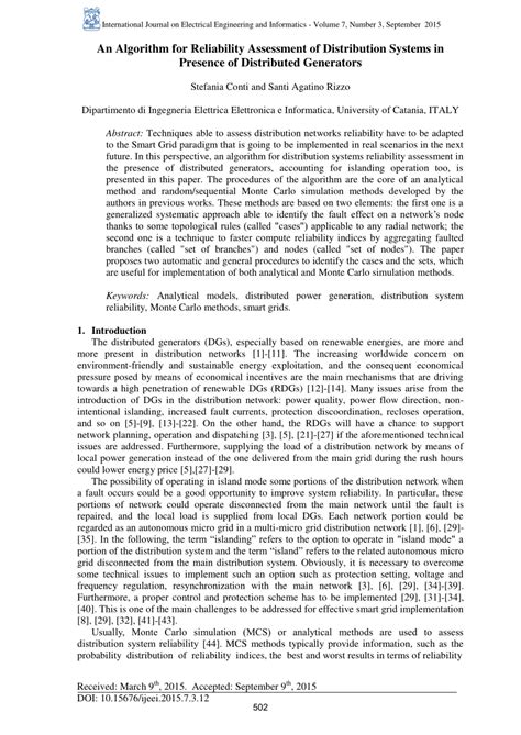 Pdf An Algorithm For Reliability Assessment Of Distribution Systems In Presence Of Distributed