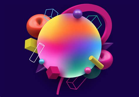 Abstract Colorful 3d Geometric Shapes Elements On Dark Blue Background 12132691 Vector Art At