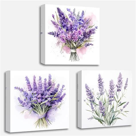 Qixiang Lavender Canvas Wall Art 3 Pieces Rustic Purple