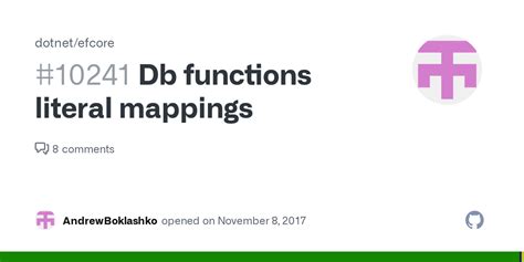 Db Functions Literal Mappings · Issue 10241 · Dotnetefcore · Github