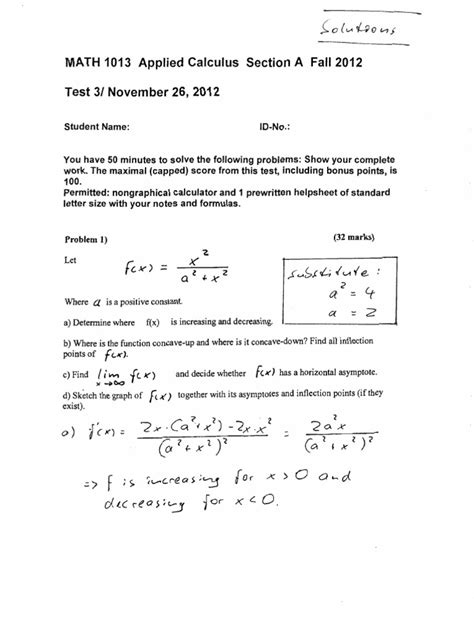 Math 1013 Applied Calculus Section A Fall 2012 Test 3 November 26 2012 Download Free Pdf