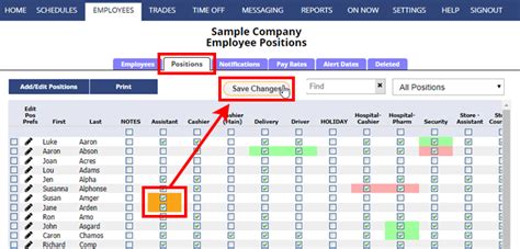 Employee Positions Grid View Set Which Employees Can Work Each Position WhenToWork Manager Help