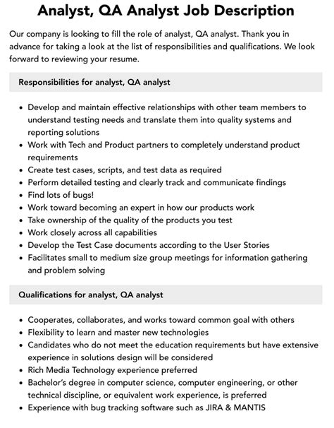 Analyst Qa Analyst Job Description Velvet Jobs Analyst Qa Analyst Job Description Velvet Jobs