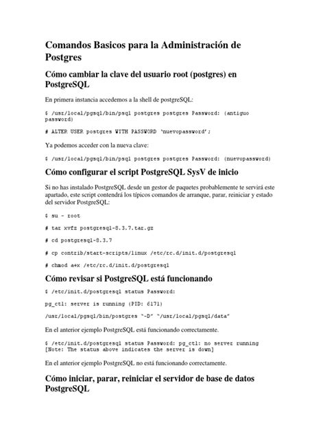 comandos basicos para la administración de postgres pdf postgre sql
