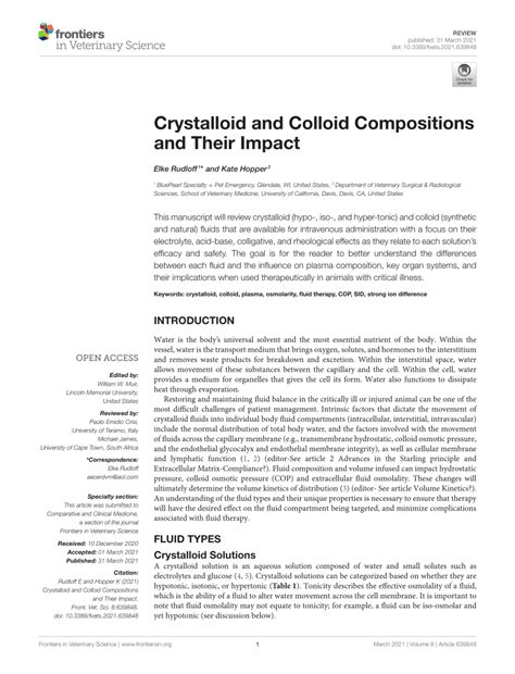 PDF Crystalloid And Colloid Compositions And Their Impact