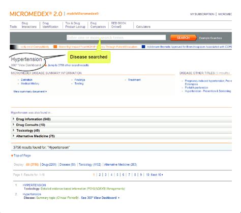 Search For Disease Information Using Micromedex® Database The