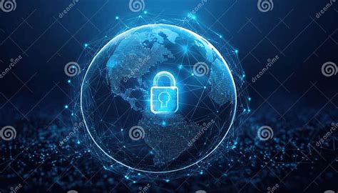 Futuristic Globe With Interconnected Nodes And Glowing Pathways Featuring Lock Icon Symbolizes