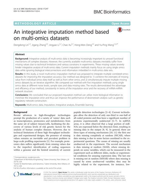 Pdf An Integrative Imputation Method Based On Multi Omics Datasets