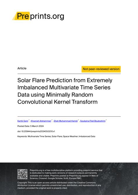 Pdf Solar Flare Prediction From Extremely Imbalanced Multivariate Time Series Data Using