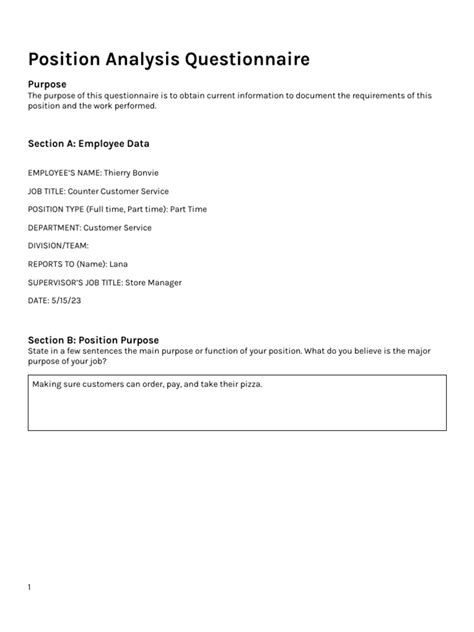 Completed Position Analysis Questionnaire Paq Pdf Occupational