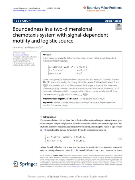 Pdf Boundedness In A Two Dimensional Chemotaxis System With Signal