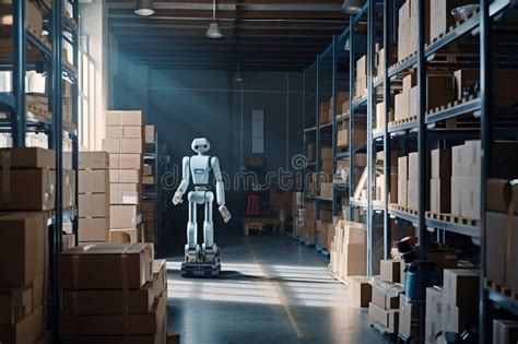 The Work Of An Automated Robot In Sorting And Transit Warehouses Generative Ai Stock
