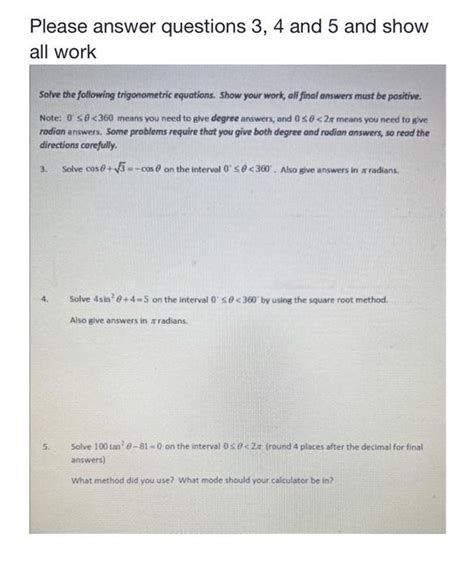Solved Please Answer Questions 3 4 And 5 And Show All Work