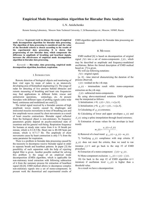 Pdf Empirical Mode Decomposition Algorithm For Bioradar Data Analysis