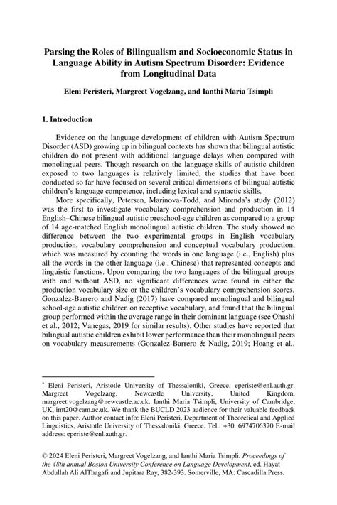 (PDF) Parsing the Roles of Bilingualism and Socioeconomic Status in Language Ability in Autism ...