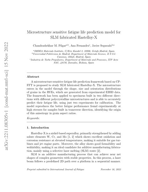 Pdf Microstructure Sensitive Fatigue Life Prediction Model For Slm