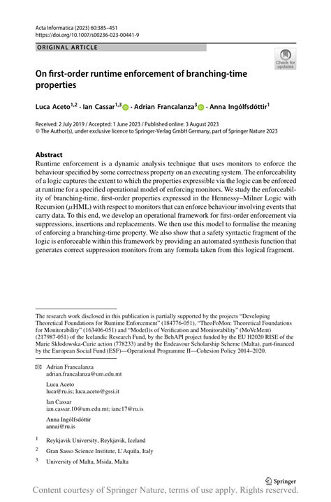 On First Order Runtime Enforcement Of Branching Time Properties Request Pdf