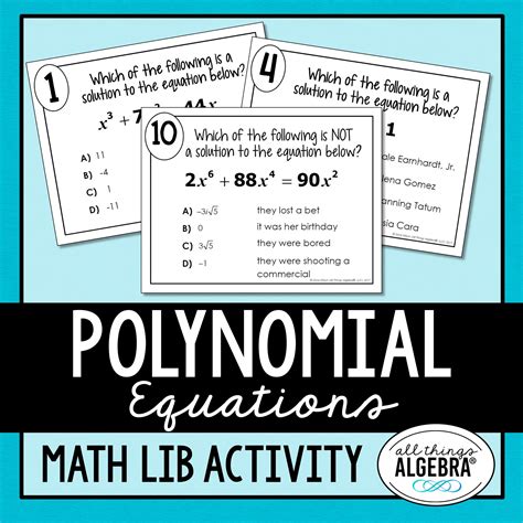 Polynomial Equations Math Lib Activity All Things Algebra®