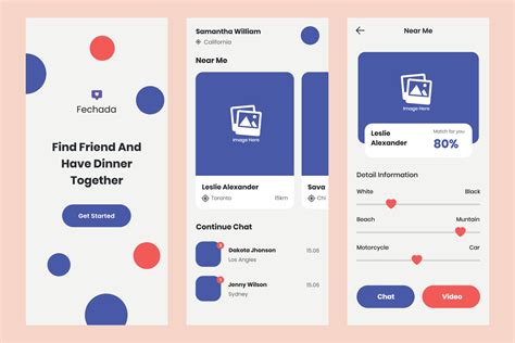 Layout Dating Chat App Mobile Ui Design Template Vector Suitable