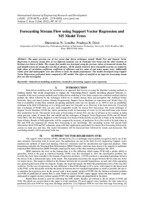 Pdf Forecasting Stream Flow Using Support Vector Regression And M5