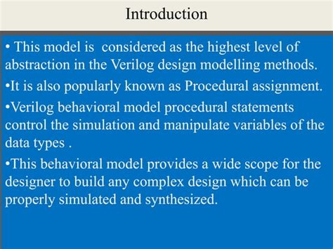 Lect 7 Verilog Behavioral Model For Absolute Beginners Pptx