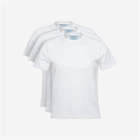 W 프라다 코튼 저지 티셔츠 세트 화이트 3팩 Prada Kream