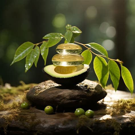 Avocado With Pit Healthy Food Containing Fats Green Fruit For Dietary