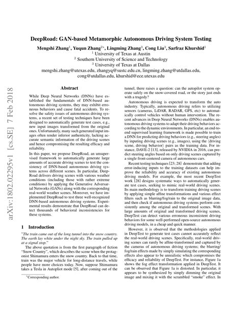 Pdf Deeproad Gan Based Metamorphic Autonomous Driving System Testing