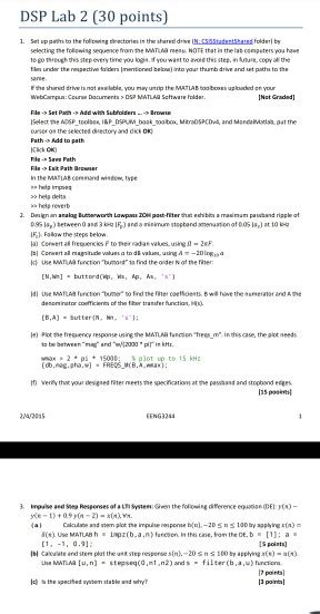 Solved DSP Lab Points Set Up To The Following Chegg